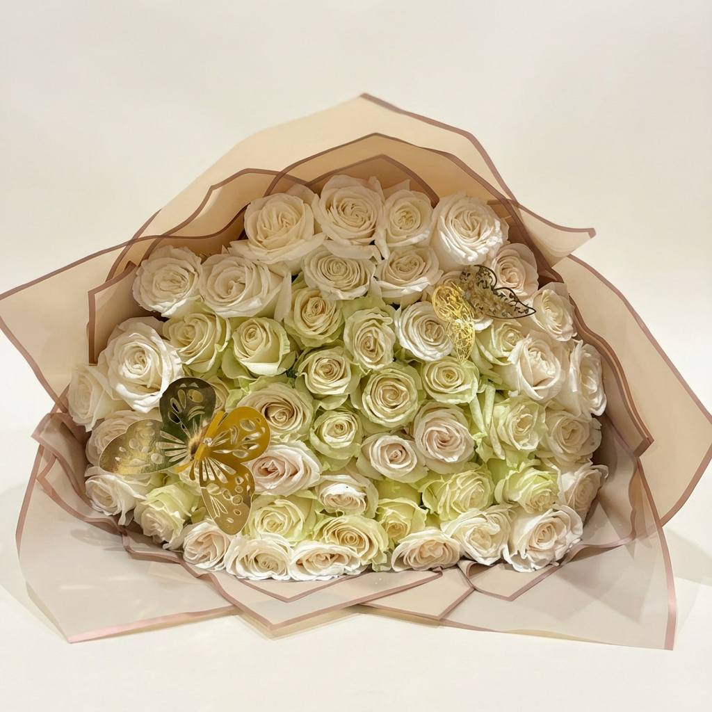 50 Minimalist White Mondial Roses – Million Rose Flowers